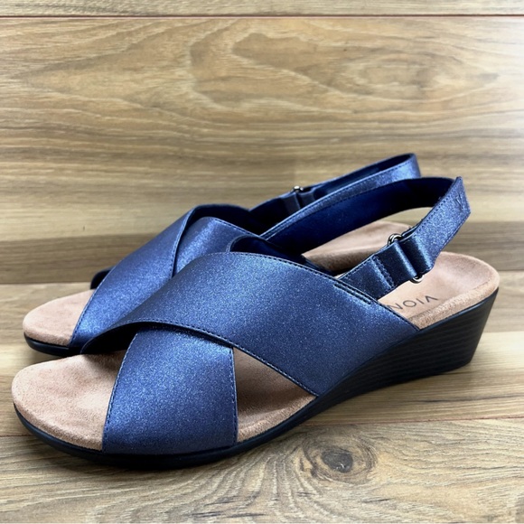 Vionic | Shoes | Vionic Mckenna Metallic Blue Sandals | Poshmark